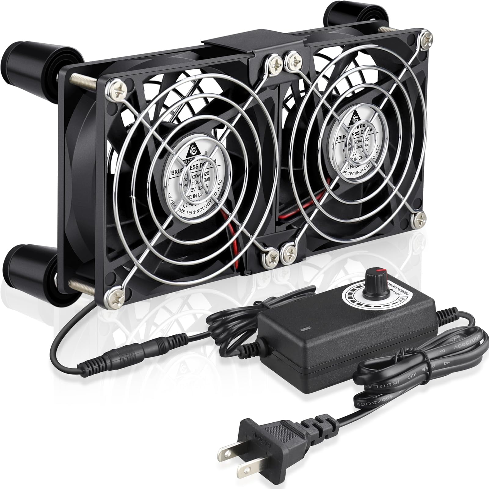 GDSTIME Dual 80mm x KEF16 25mm Computer Fan with AC Plug, 110V 120V ...