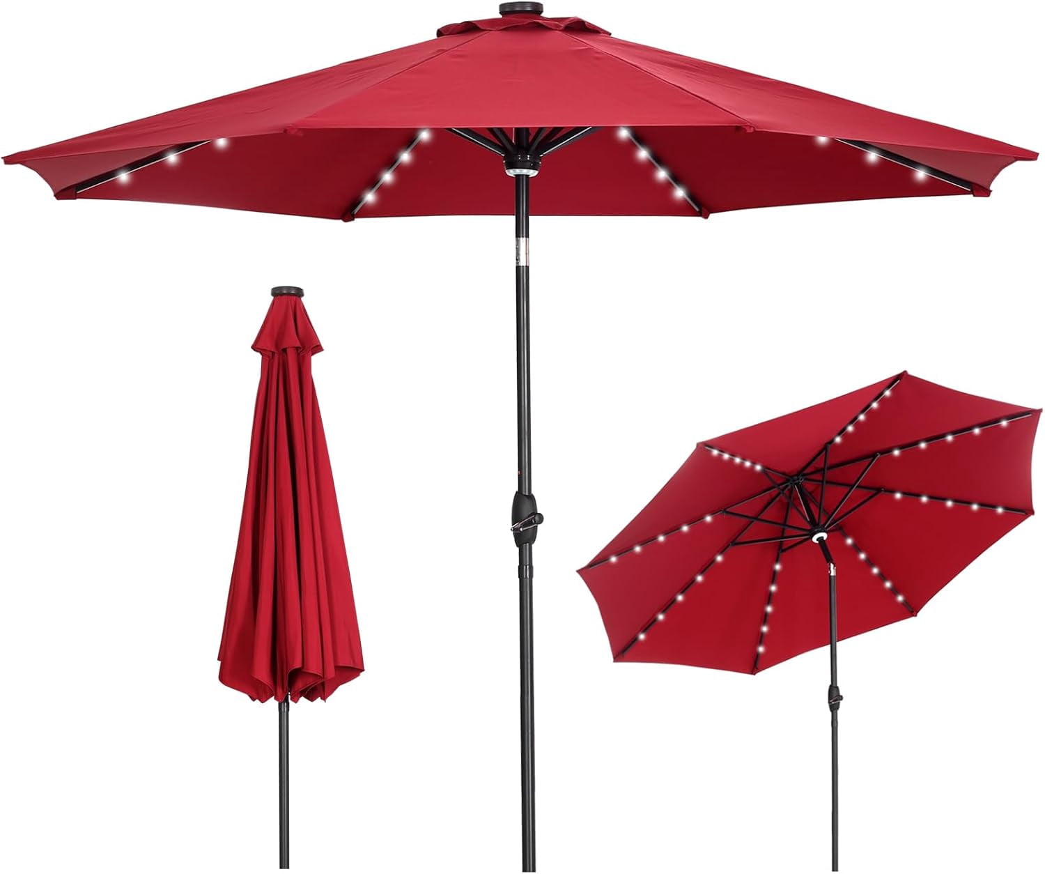 GDY 10Ft Patio Umbrella, Solar Powered 40 LED Lighted Aluminum Outdoor ...
