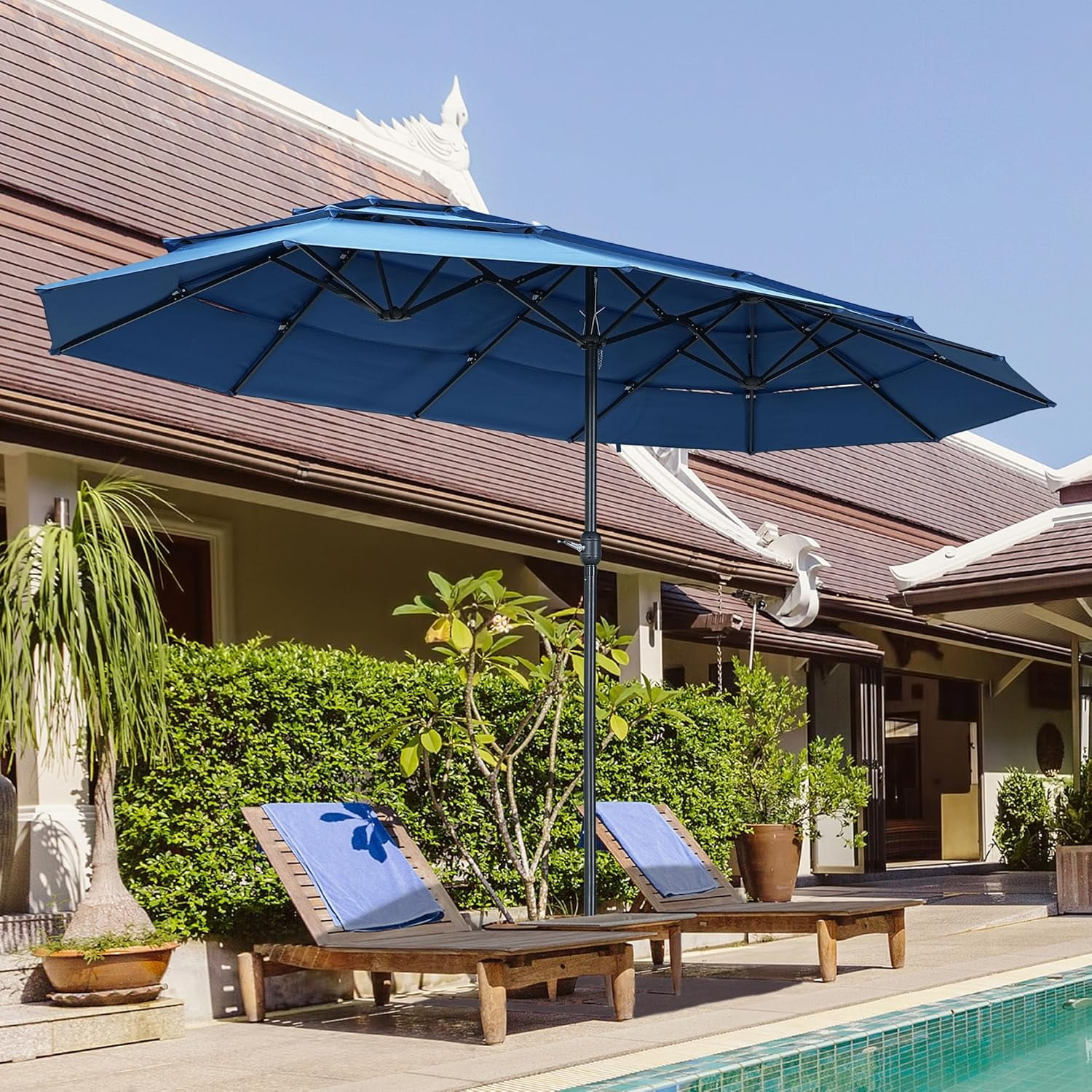 GDY 15 ft Patio Umbrella 3-Tier Ventilated, Easy-Turn Crank and Lock ...