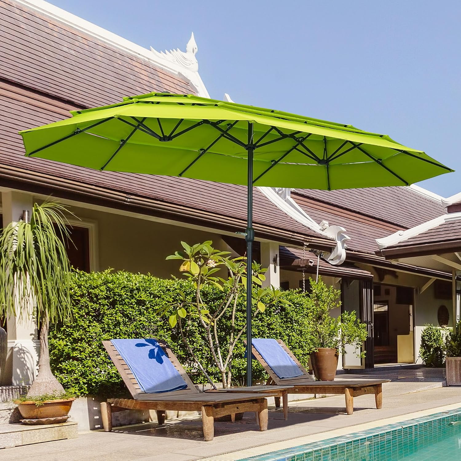 GDY 15 ft Patio Umbrella 3-Tier Ventilated, Easy-Turn Crank and Lock ...