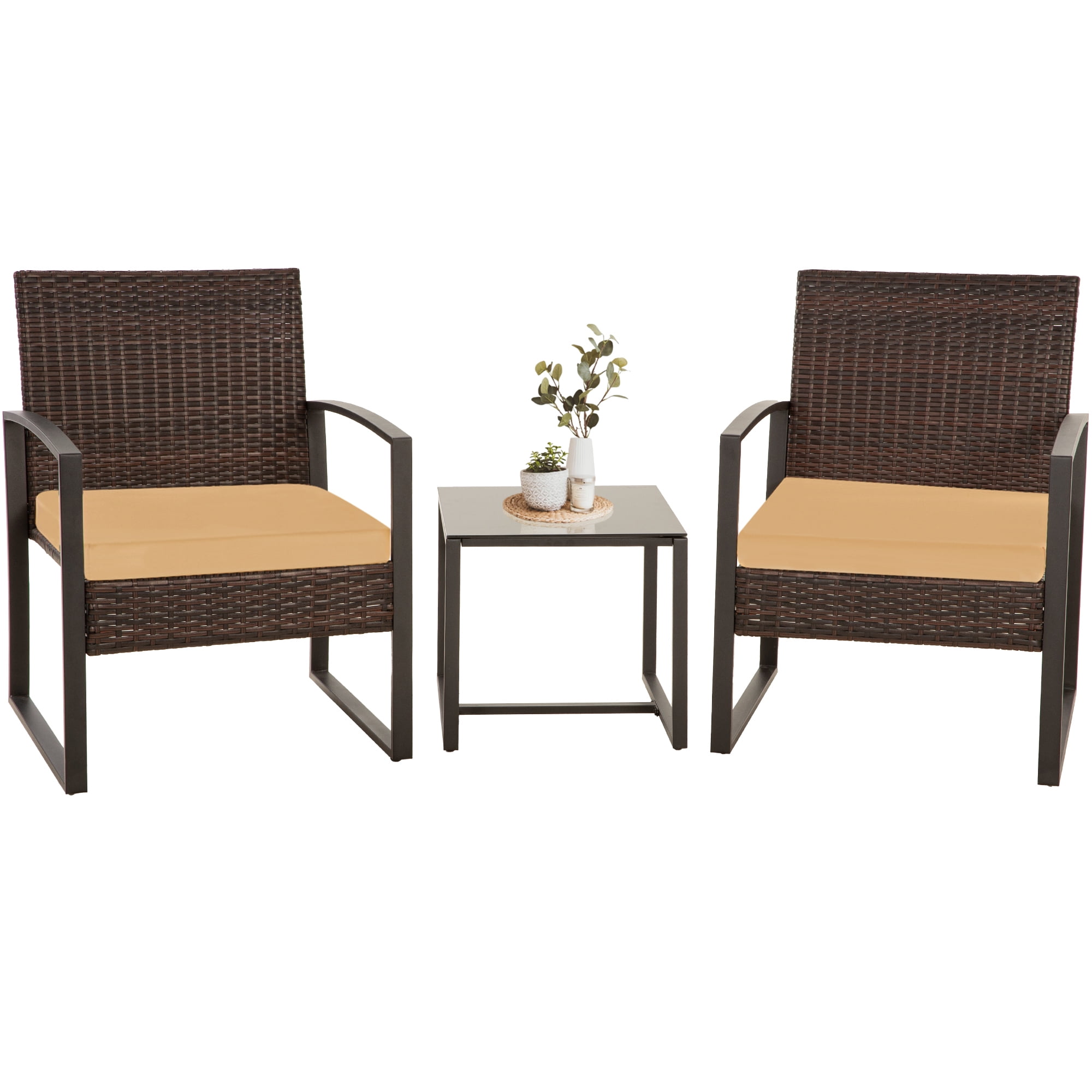 GDY 3 Pcs Outdoor Patio Bistro Set, Outdoor Furniture Set Rattan Wicker ...