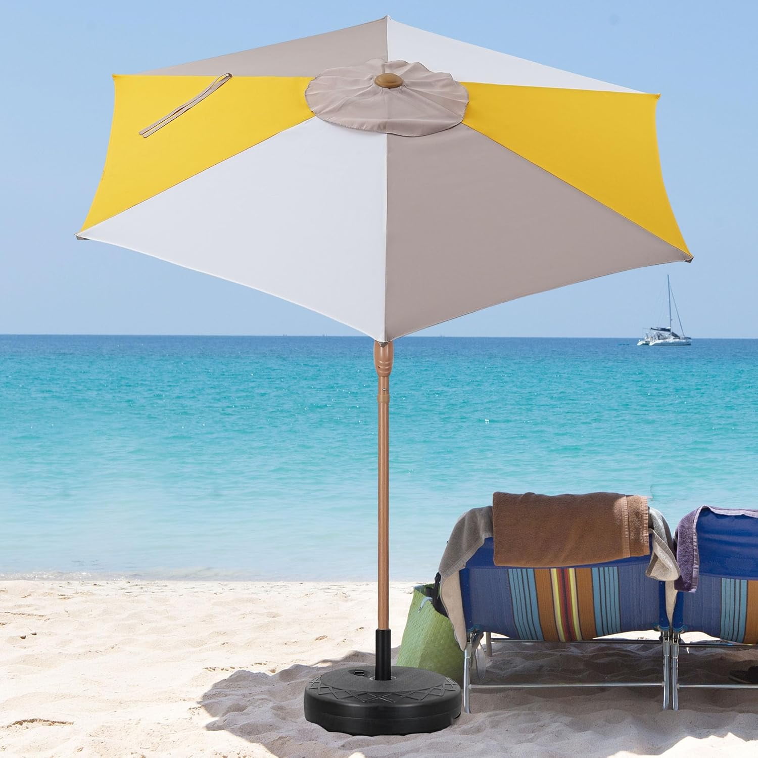 GDY 7.5 ft Multi-Color Beach Umbrella and Base with Button Tilt Sun ...