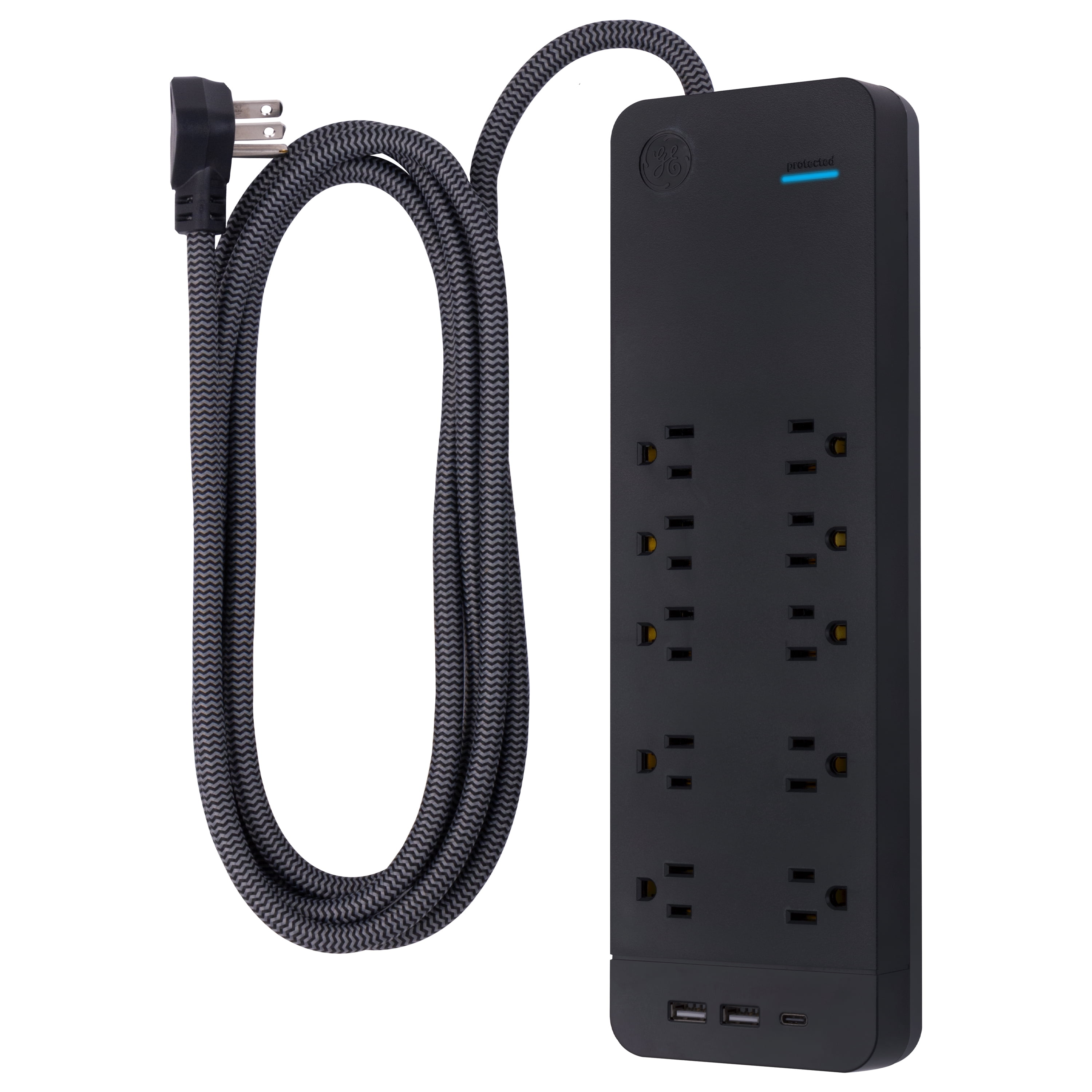 GE 10 Outlet, 2 USB-A, 1 USB C Surge Protector with 8 ft. Designer ...