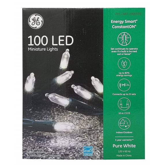 GE Energy Smart 100 LED Miniature Christmas Lights, Pure White for ...