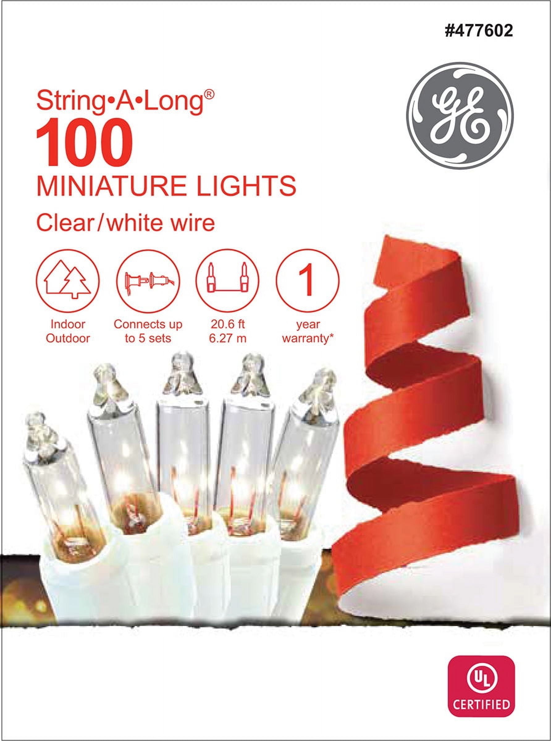 GE, String A Long Christmas Lights, 100CT, Clear bulbs with White Wire ...