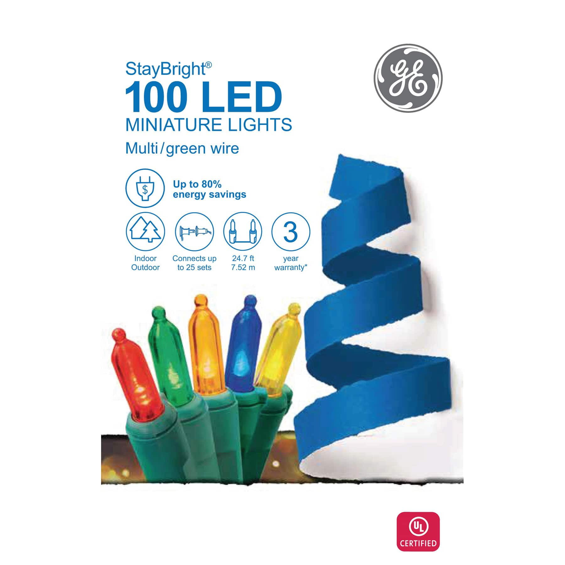 GE 100CT StayBright LED 5.5mm Miniature Colorite String Set, Multicolor ...