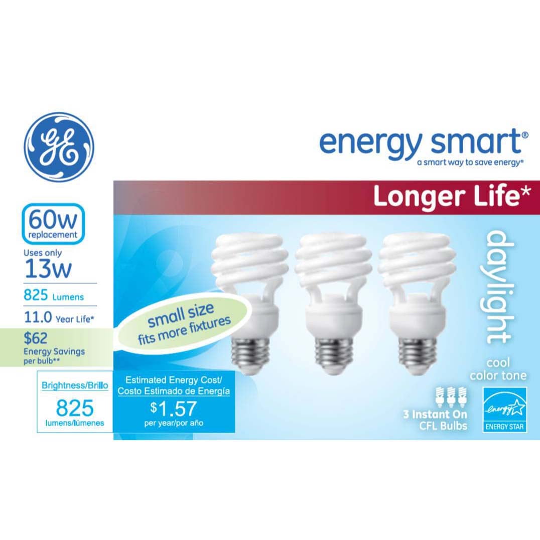 GE 13W Daylight T2 Energy Smart Spiral CFL Bulbs, 3pk - Walmart.com
