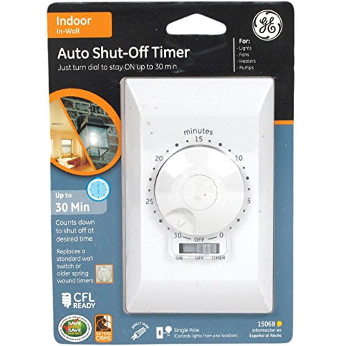 GE 15068 Indoor In-Wall Auto Shut-Off 30-Minute Timer, White - Walmart.com