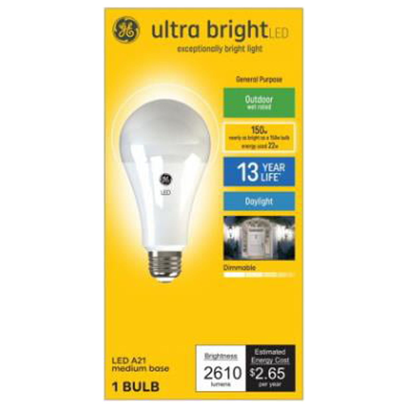 GE Dimmable LED Light Bulbs, Indoor/Outdoor Use, Ultra Bright, A21 ...
