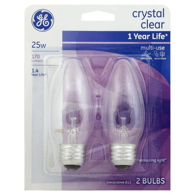 GE 2-Pack 25-Watt Crystal Clear Blunt Tip Light Bulbs - Walmart.com