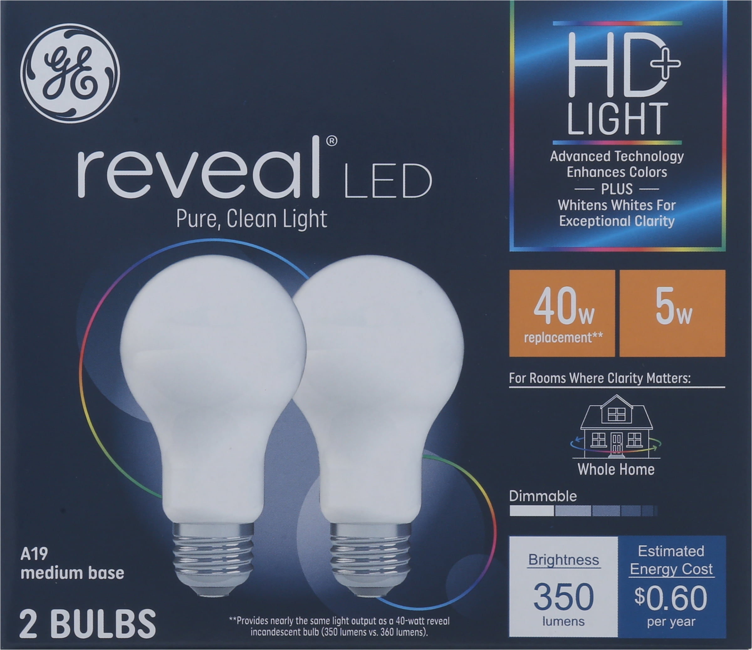 GE Reveal 40 Watt LED Light Bulb 2 ea - Walmart.com