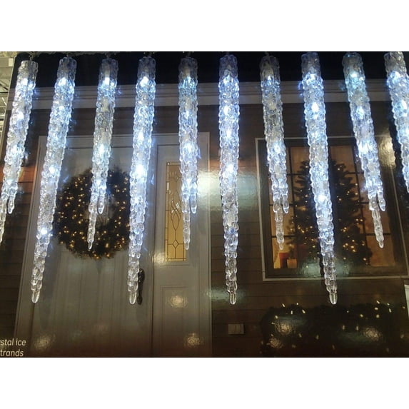 GE 20-Count 100 LED Twinkling Ice Crystal Icicle Set, Crystal White ...