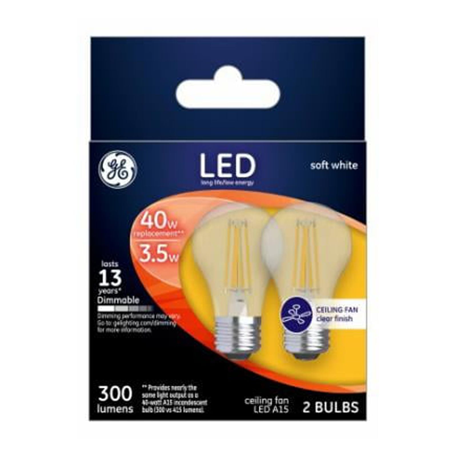 GE 23240 LED Bulb A15 E12 (Candelabra) Soft White 40 W Clear Pair ...