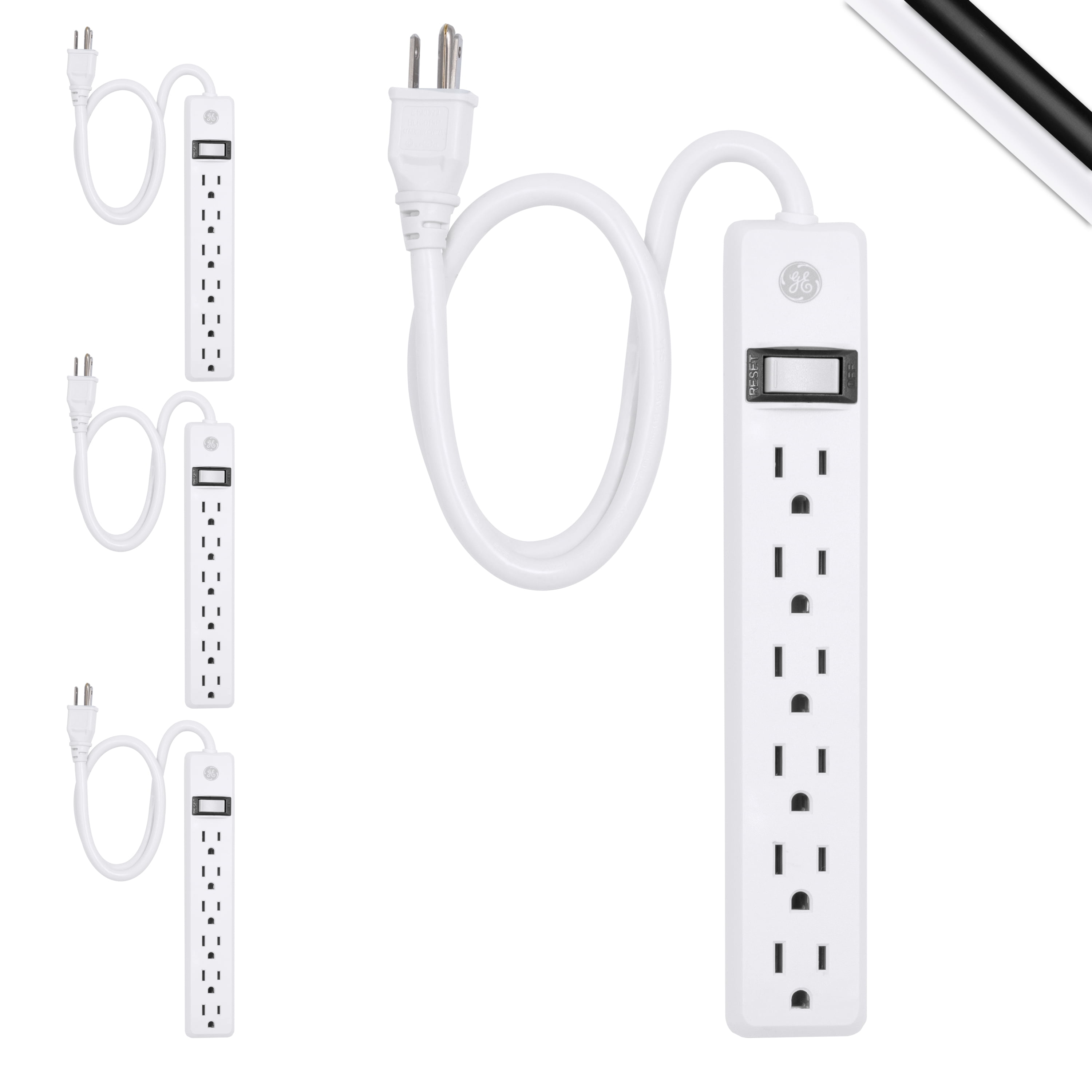 GE 2ft 6-Outlet Power Strip, White, 4 pack - Walmart.com