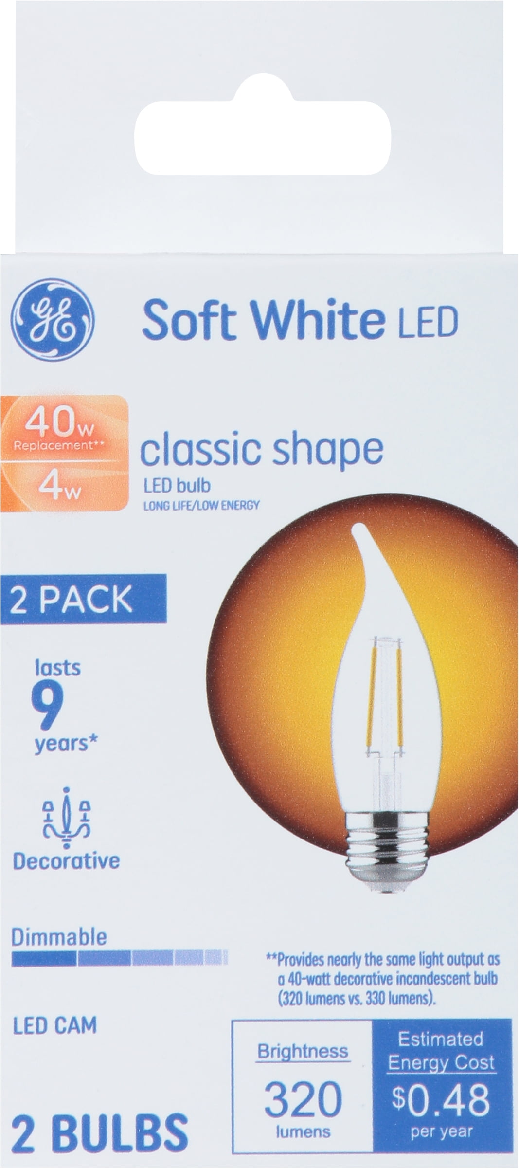 GE 2pk 4 Watts Soft White Medium Base LED Decorative Light Bulbs ...