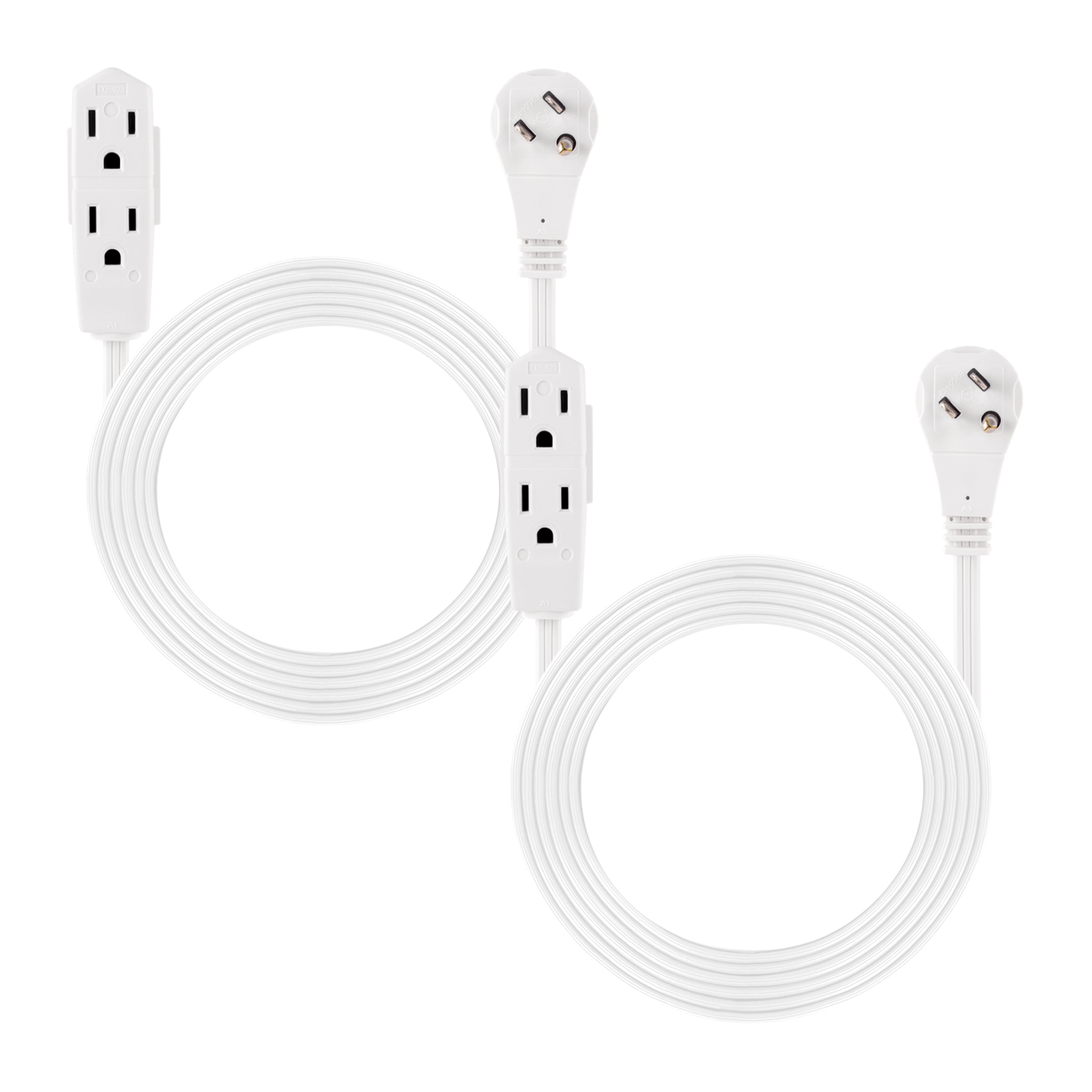 GE 3-Outlet Grounded Extension, 8 ft., Right Angle Plug, White, 2pk ...