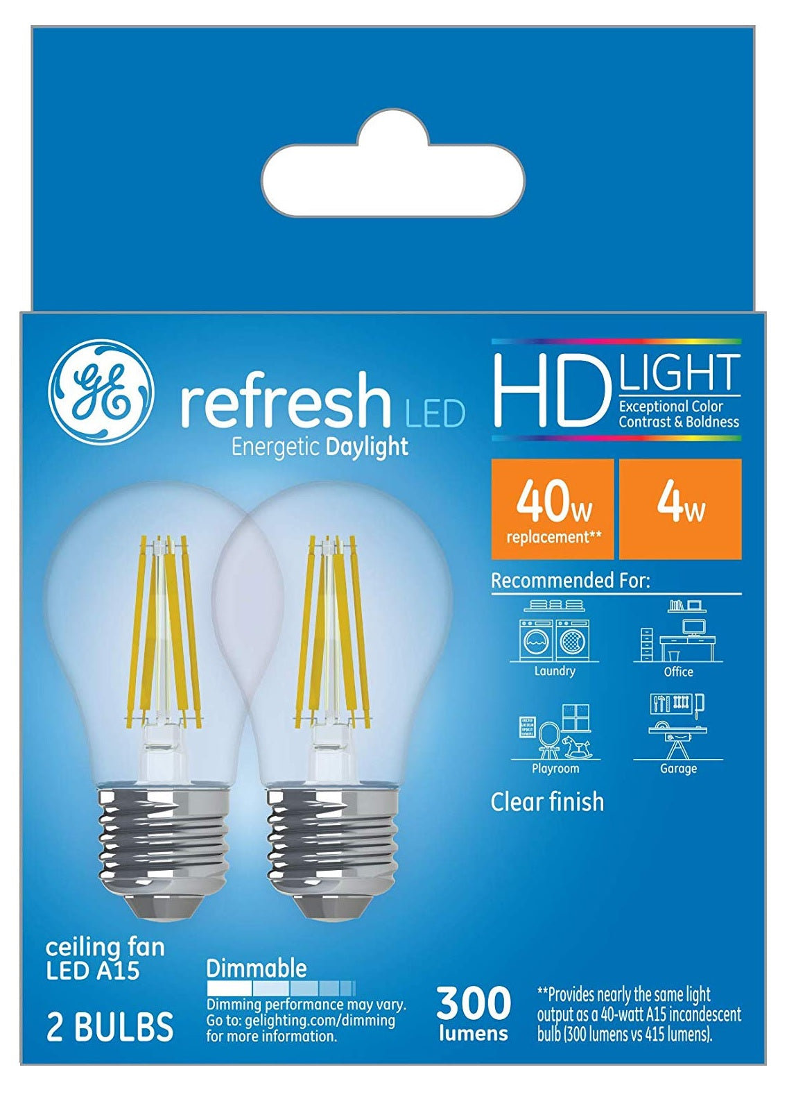 GE 31339 A15 Refresh LED Ceiling Fan Light Bulb, 4 Watts, Each ...