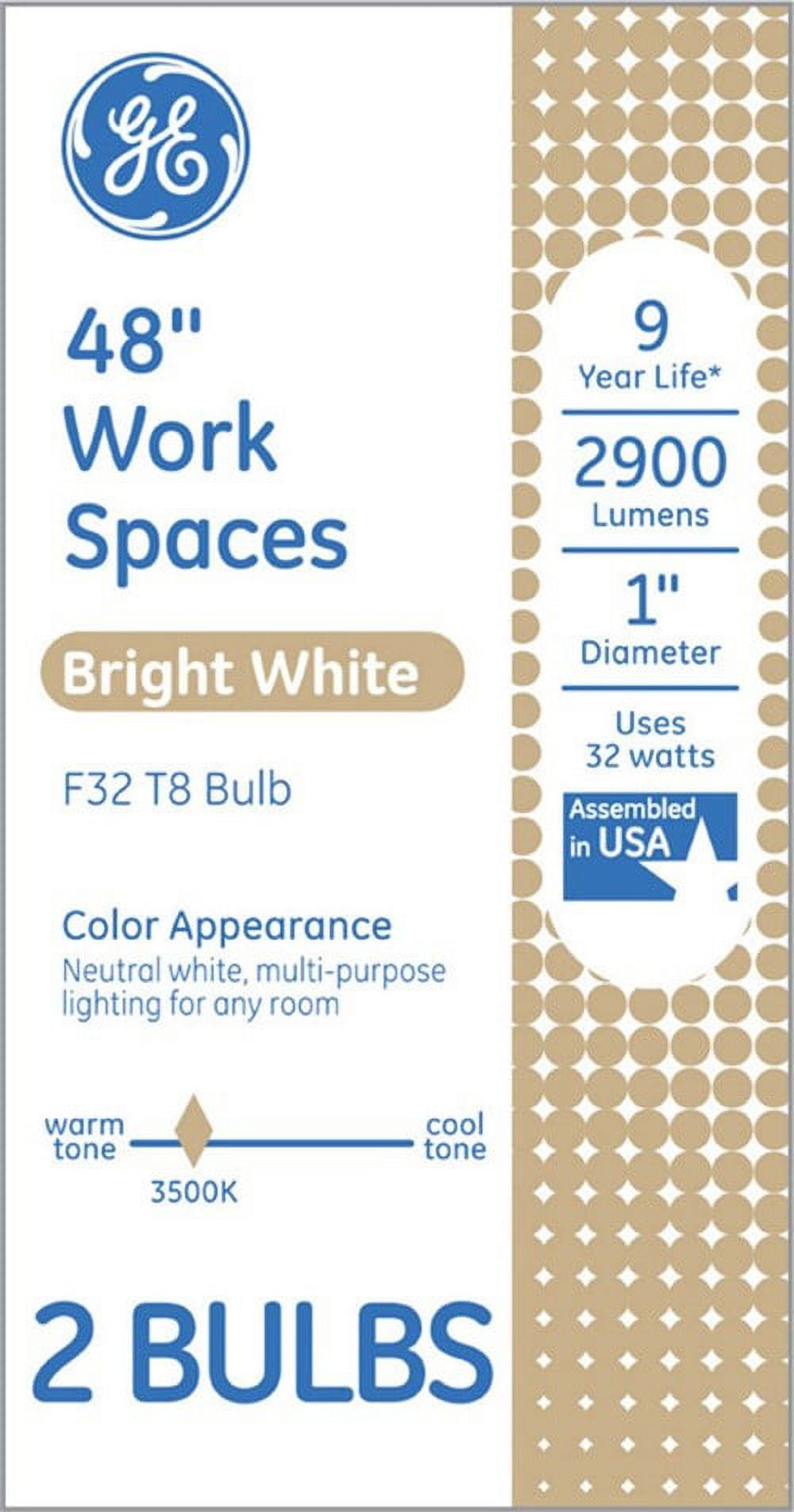 GE 32 W T8 1 in. D X 48 in. L Fluorescent Bulb Bright White Linear 3500 ...
