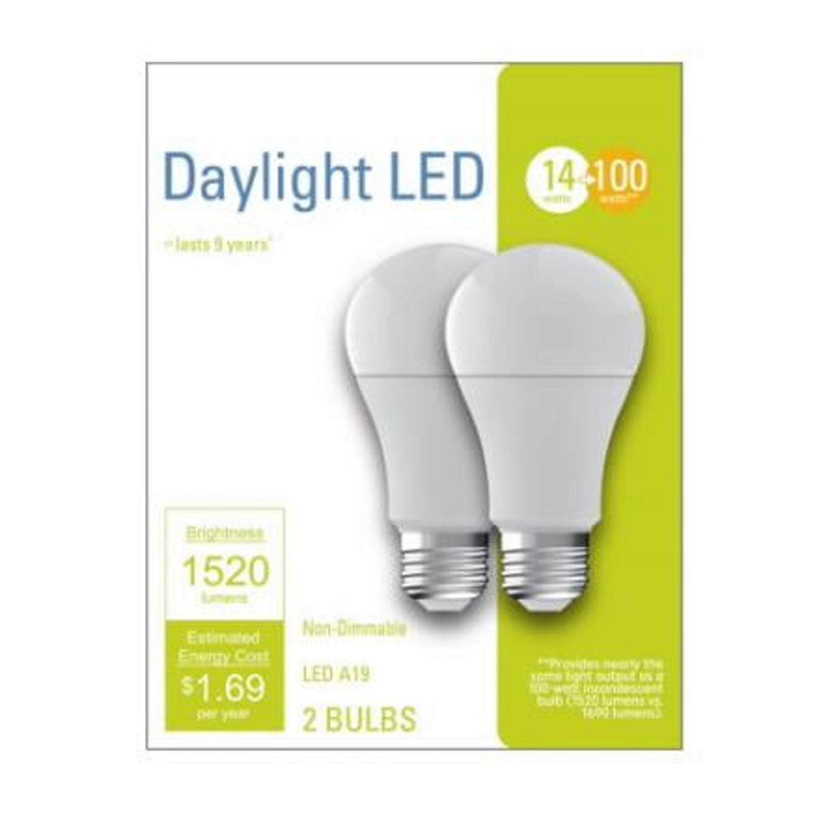 GE 32594 LED Daylight White Light Bulb, 1,520 Lumens, 14 Watt, A19, 2 ...