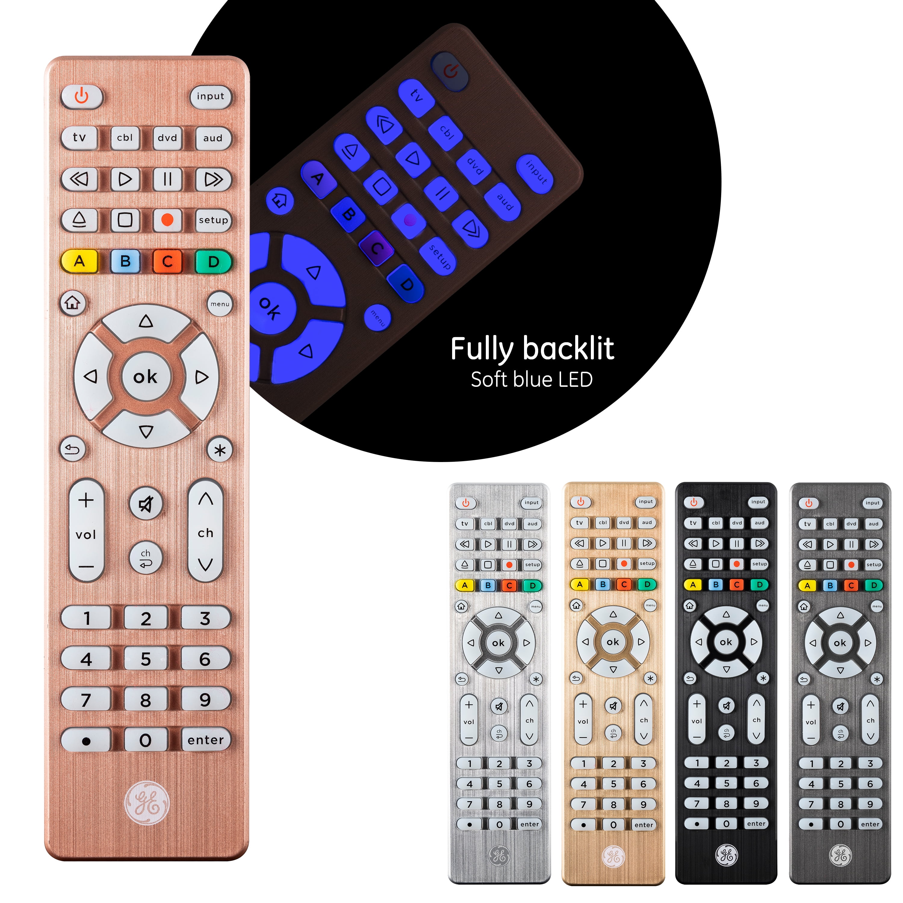 GE 4-Device Backlit Universal TV Remote Control in Brushed Rose Gold ...