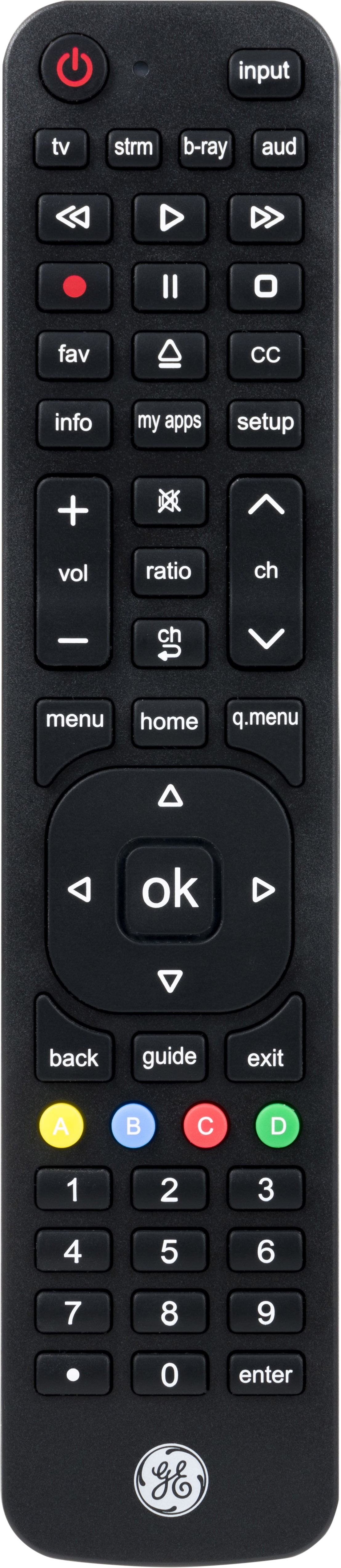 GE 4-Device LG Direct Replacement Universal TV Remote Control in Black ...