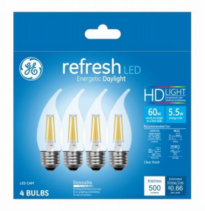 GE 4 Pack LED6DCAM-GCDL9C4 5.5W Daylight Light Color Clear Bulb C, Each - Walmart.com