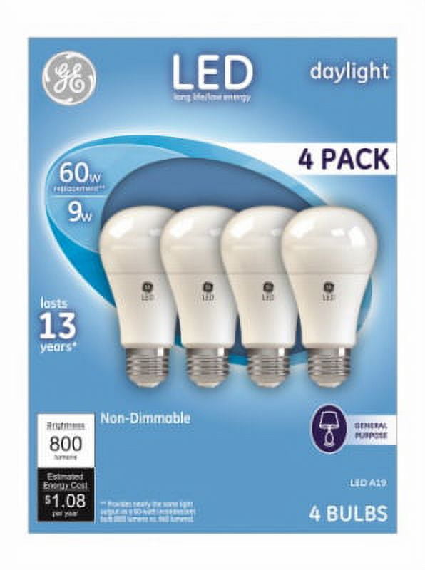 GE 4 Pack LED9A19/5K/4PK 9W Daylight Light Color White Bulb Color, Each - Walmart.com