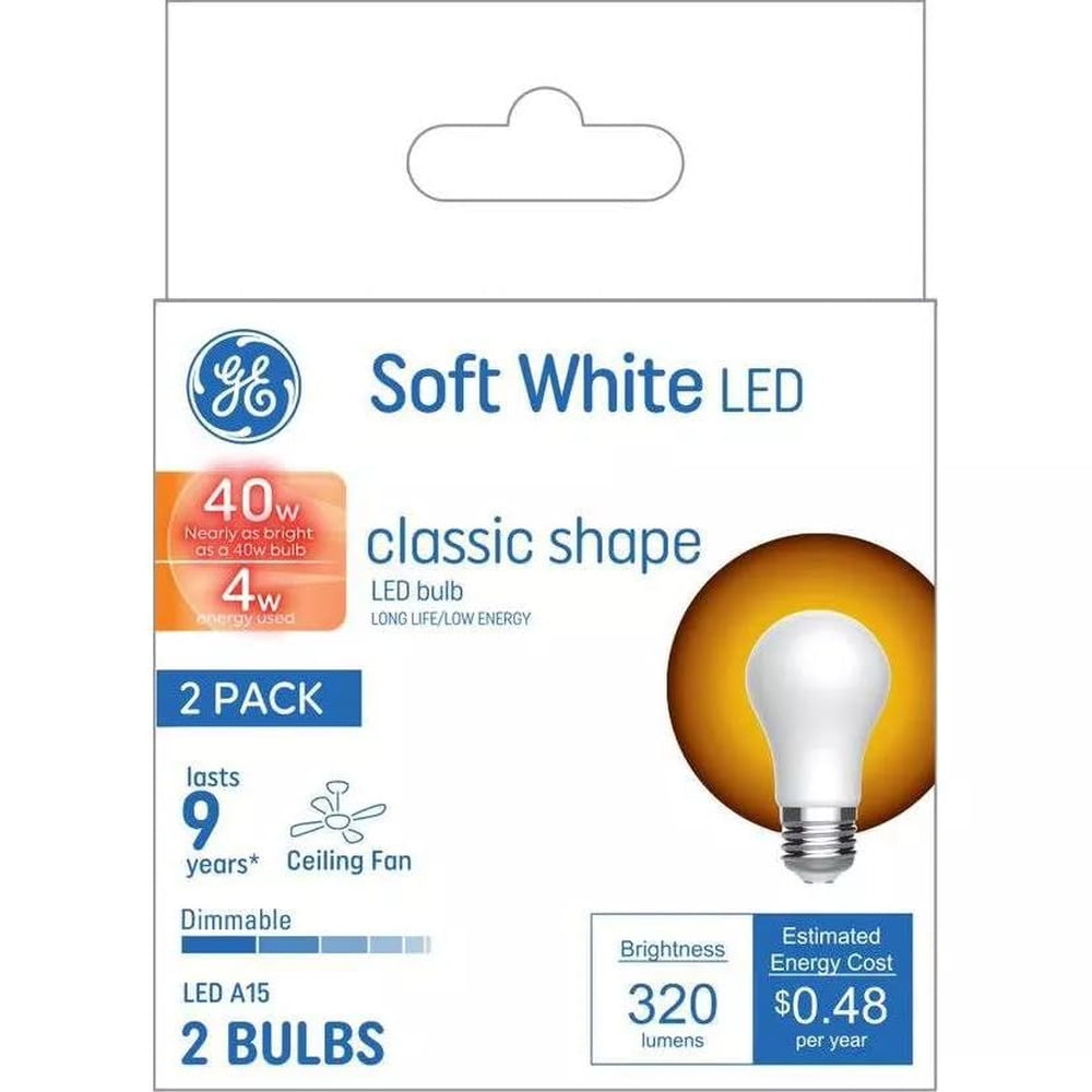 GE 40w LED Classic Shape Ceiling Fan Light Bulbs Soft White (Pack of 96 ...