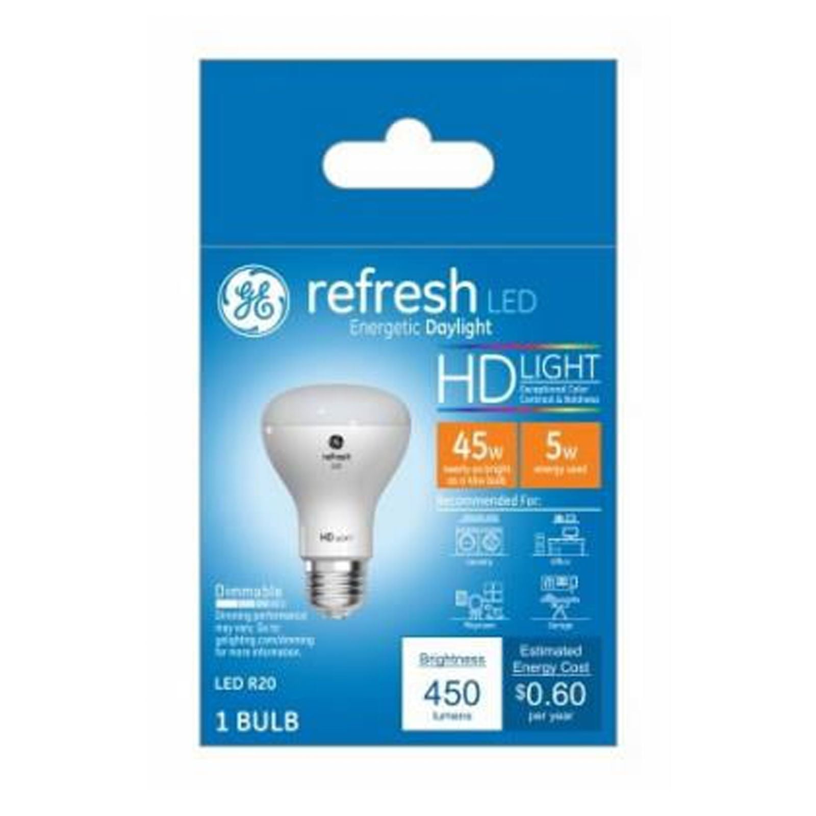 GE 45546 LED Refresh HD Bulb, R20, Daylight, 450 Lumens, 5 Watt ...