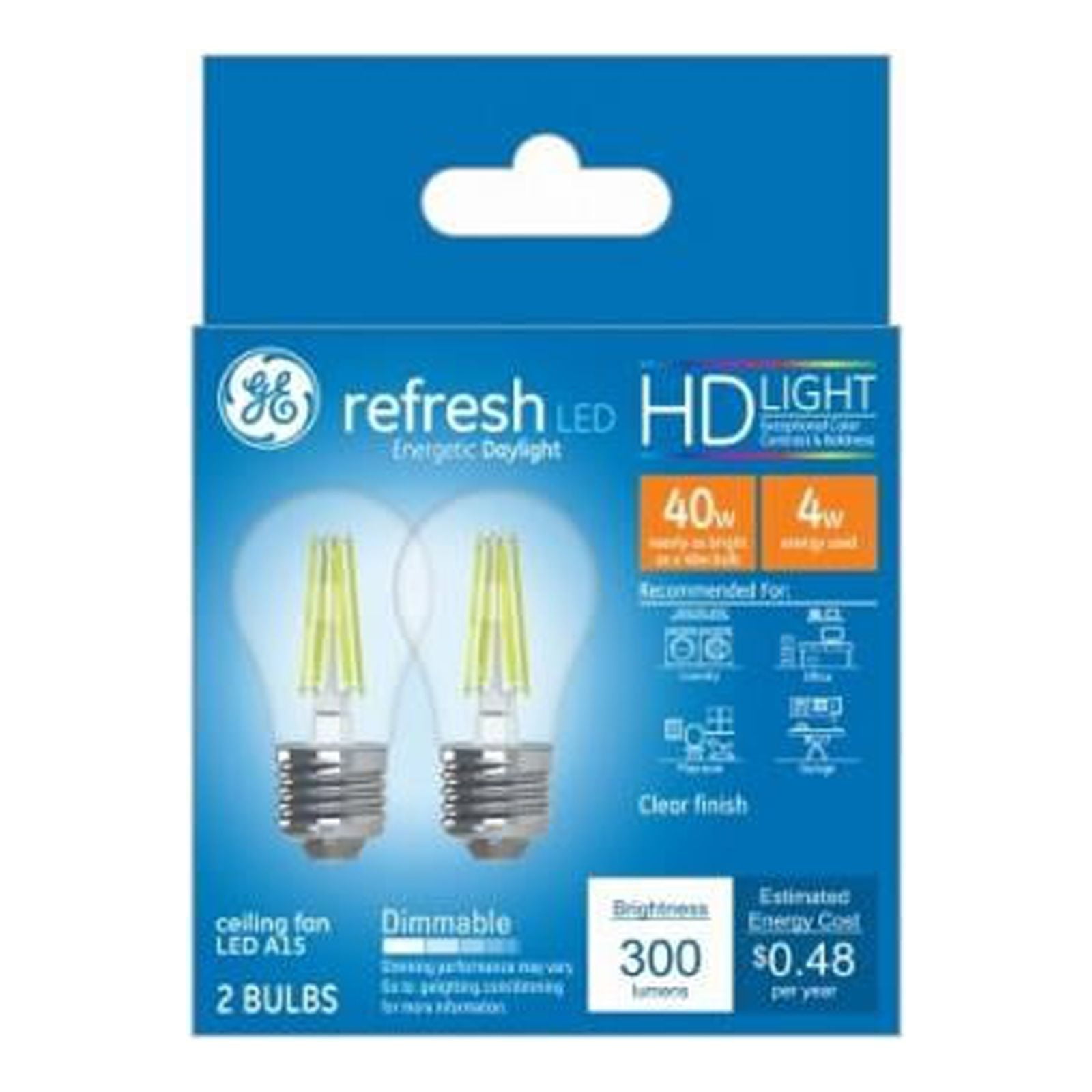 GE 45676 LED Ceiling Fan Light Bulbs, A15, Daylight, Clear, 300 Lumens ...