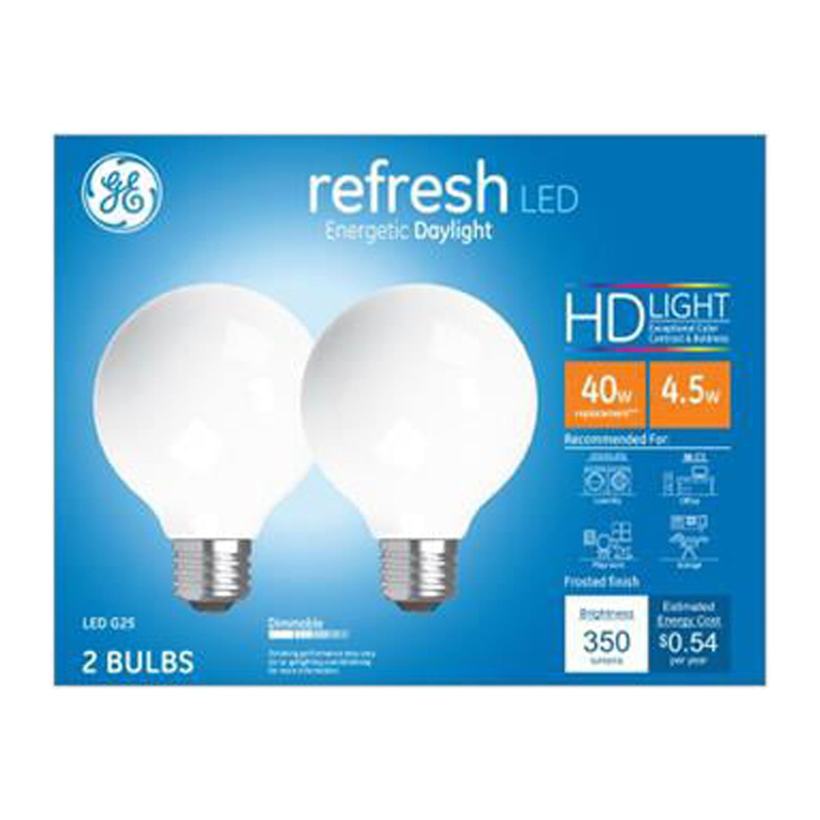 GE 47659 LED Refresh Light Bulbs, Daylight, 350 Lumens, 4.5 Watt, 2-Pk ...