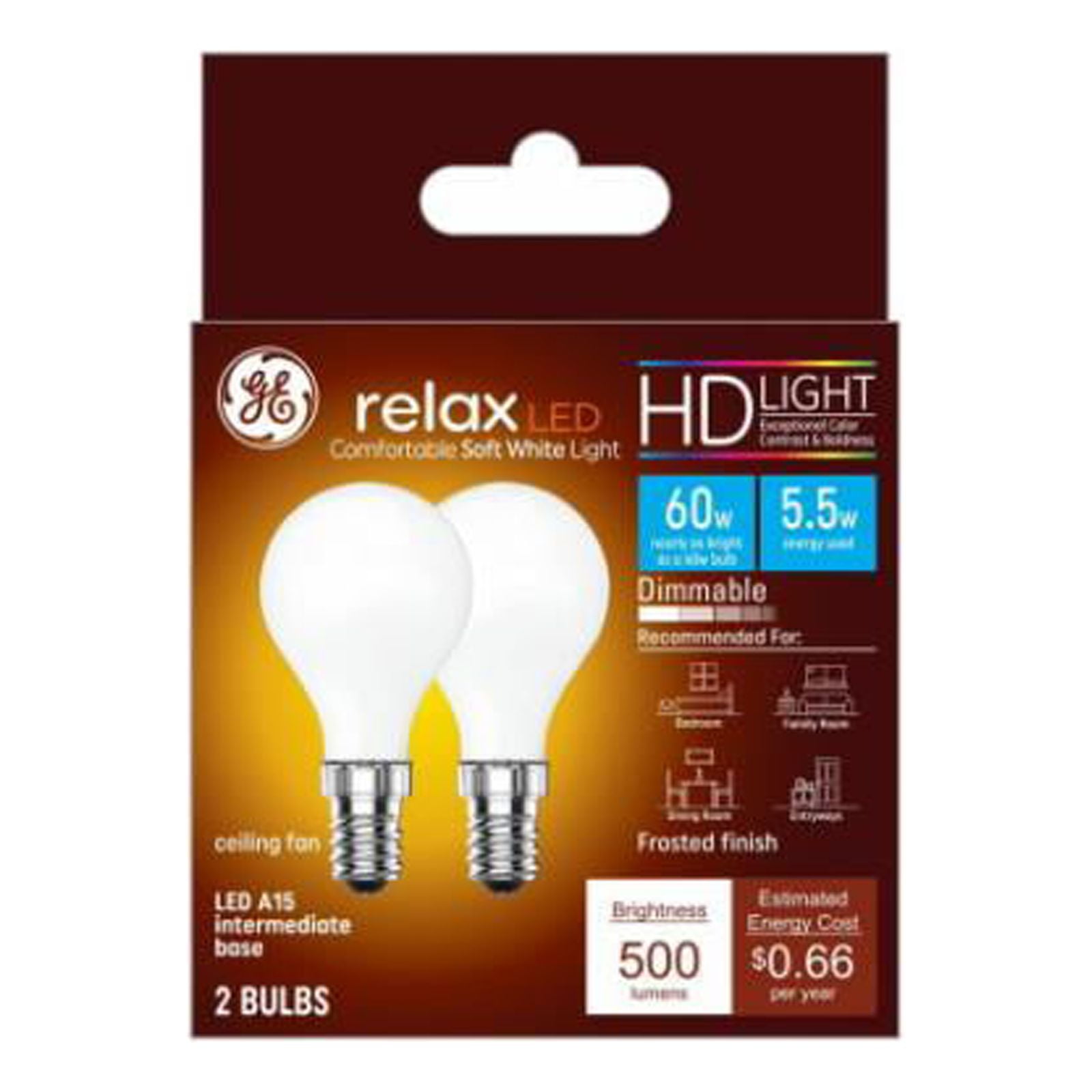 GE 47967 LED Frosted Ceiling Fan Light Bulb, A15 Intermediate Base ...