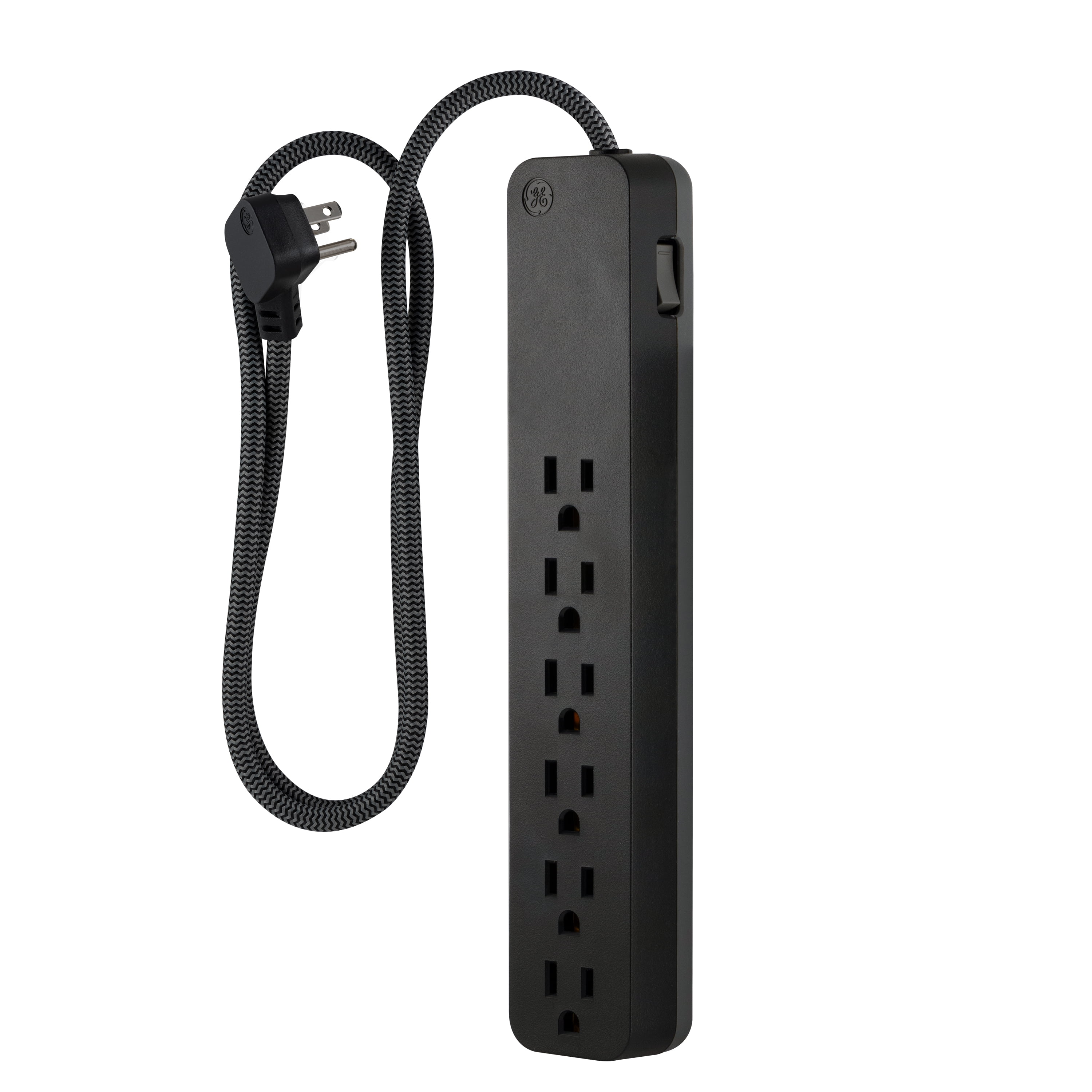 GE 4ft 6-Grounded Outlet Surge Protector, 840J, Braided Cord, Black ...