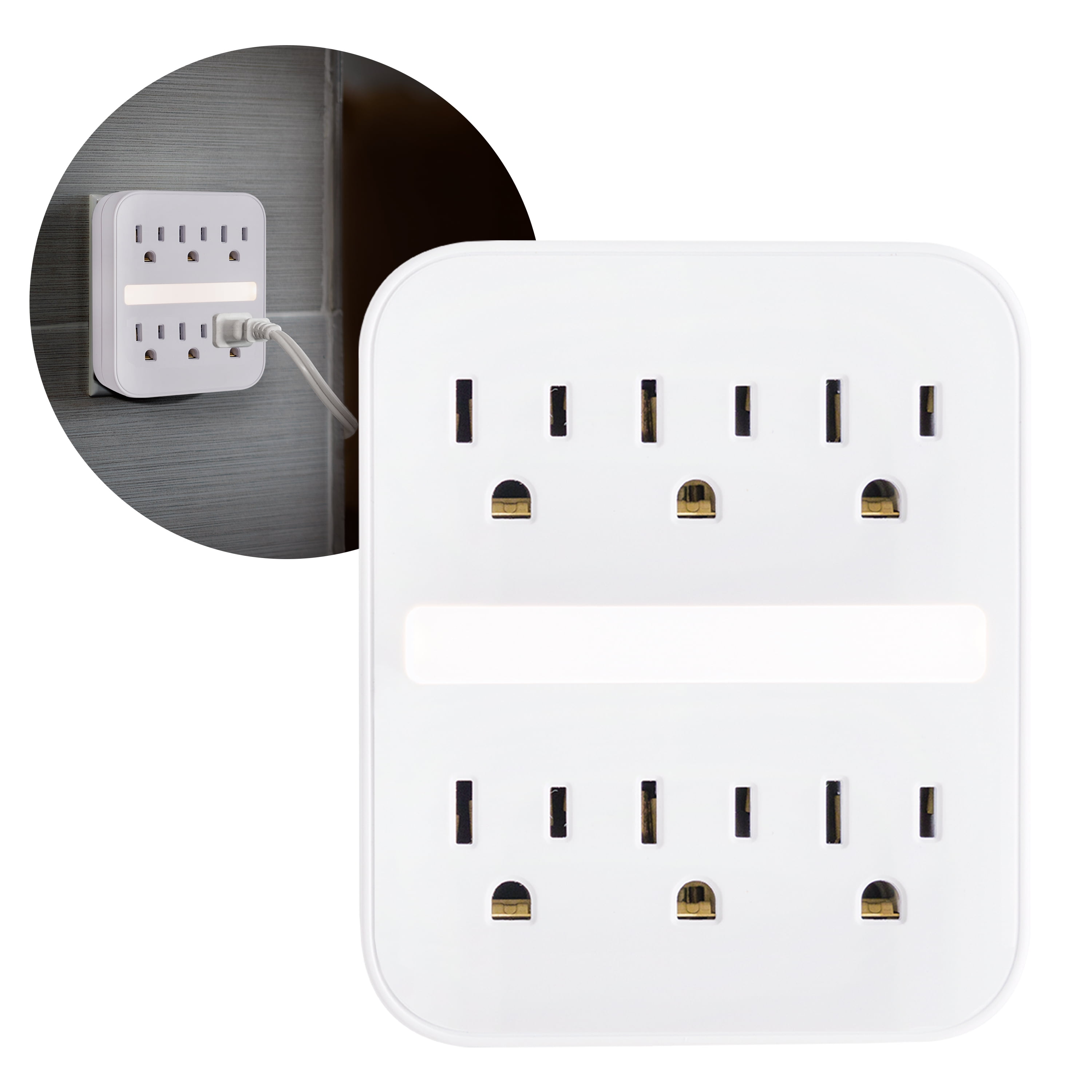 GE 6-Outlet Grounded Tap with LED Night Light, 440J, Light Sensing ...