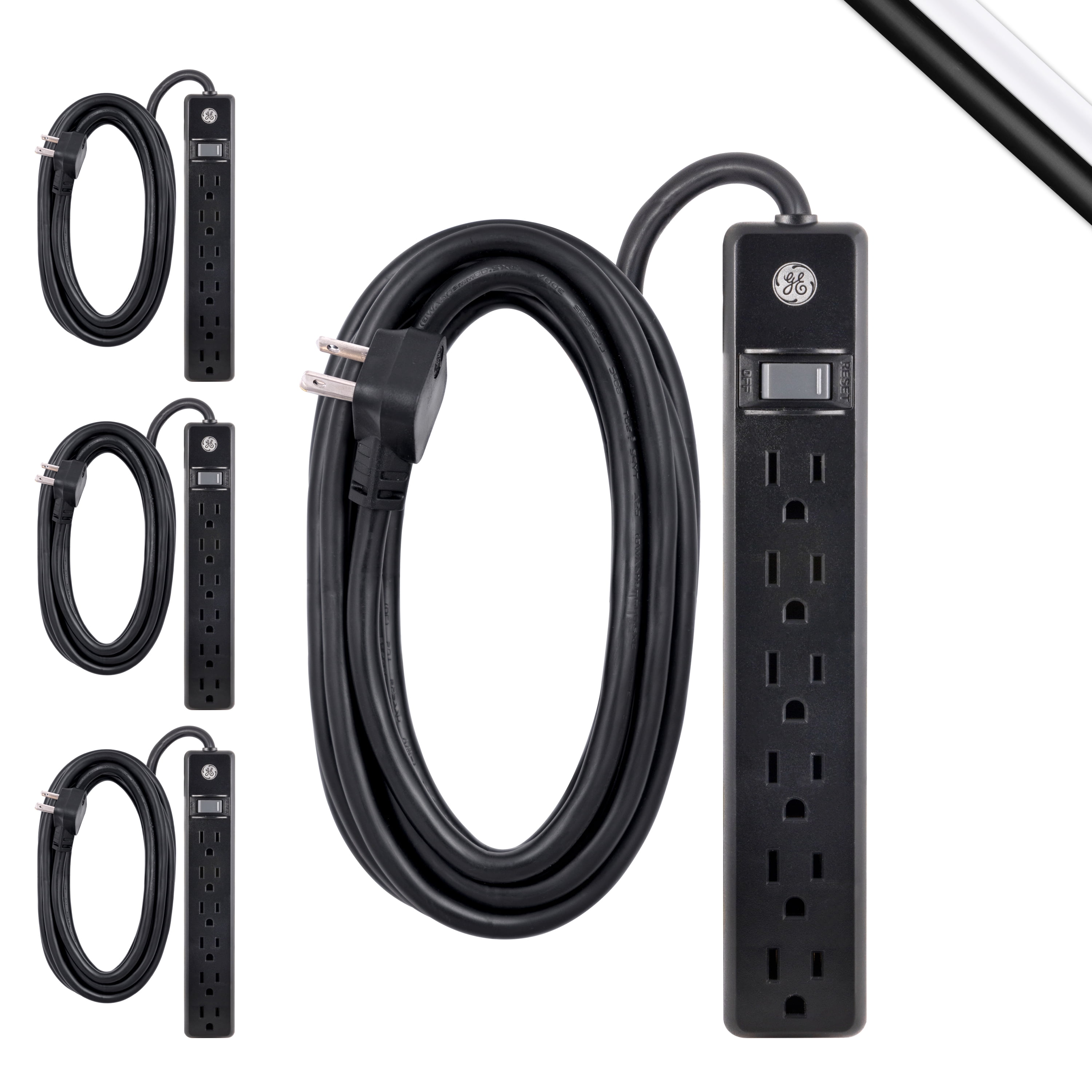 GE 6-Outlet Power Strip, 4 Pack, 12ft Cord, Black, 79108 - Walmart.com