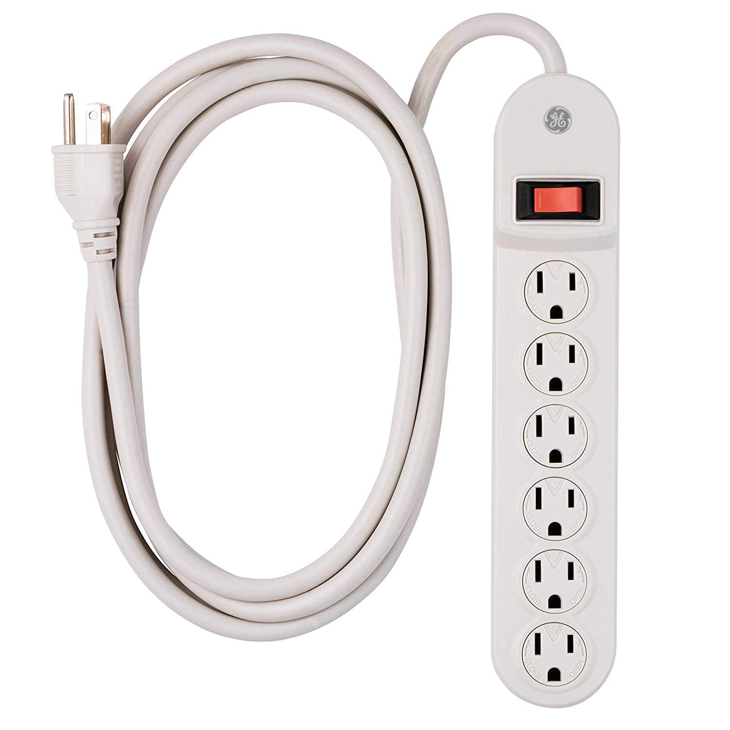 GE 6-Outlet Power Strip with 6 Ft. Cord, Twist to Close Safety Outlet ...
