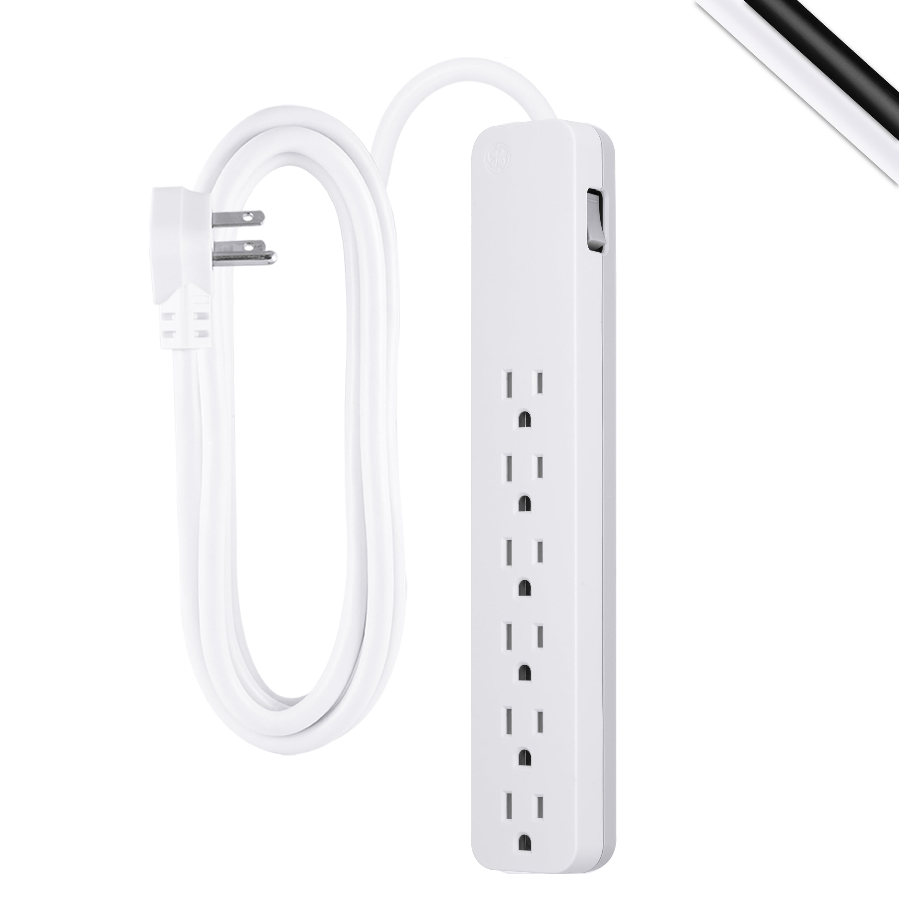 GE 6-Outlet Surge Protector, 1560J, 8 Feet Cord, White - Walmart ...