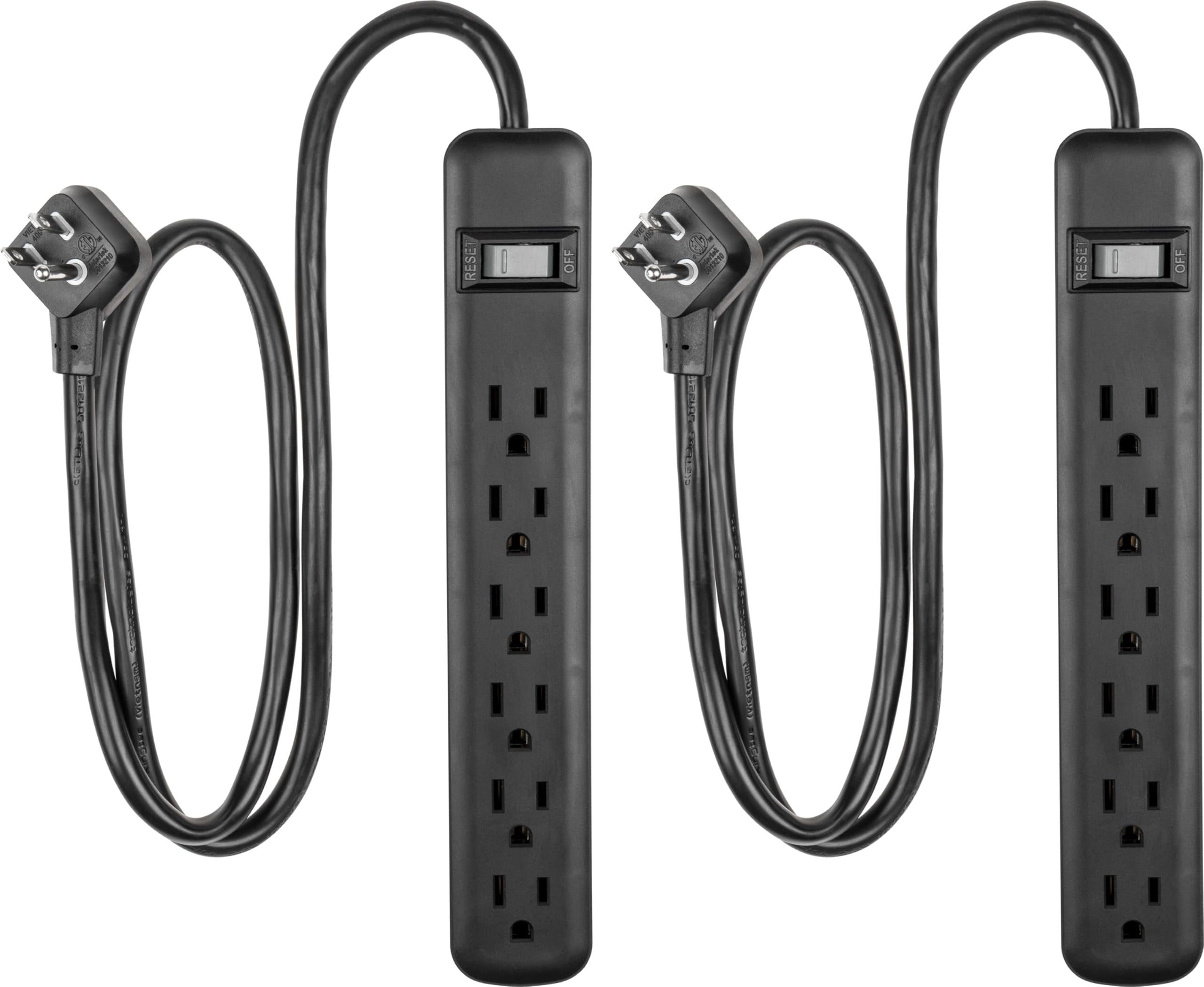 GE 6-Outlet Surge Protector 2 Pack, 3 Ft Extension Cord, Power Strip ...