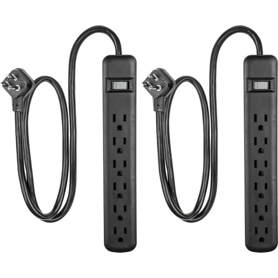 GE 6-Outlet Surge Protector 2 Pack, 3 Ft Extension Cord, Power Strip ...
