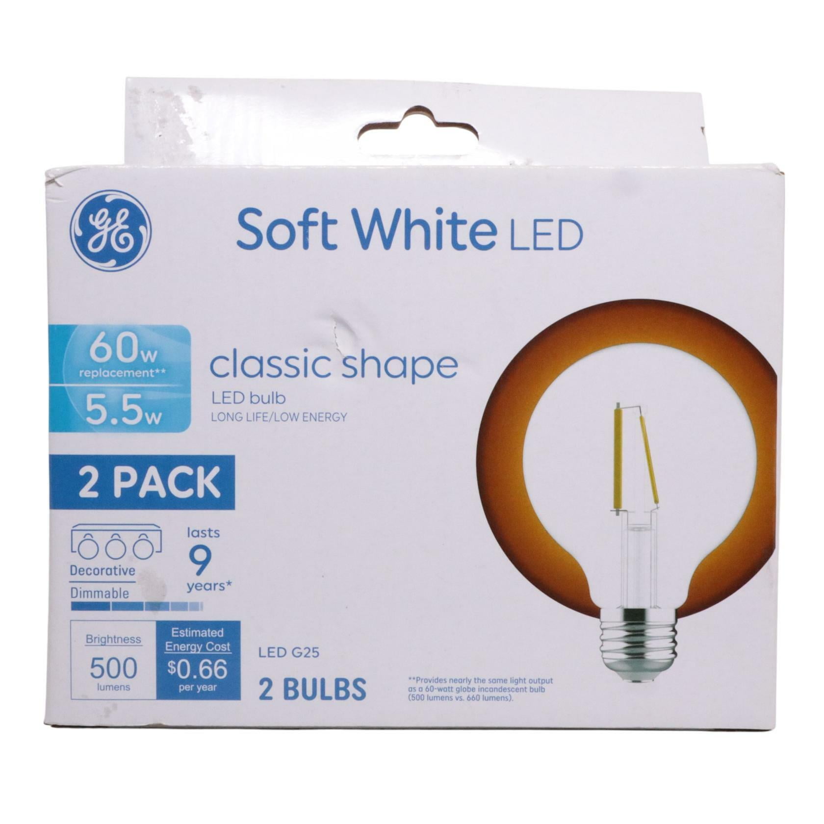 GE Soft White LED Classic Shape G25 Bulb 5.5W (60W EQ) 2700K Dimmable ...