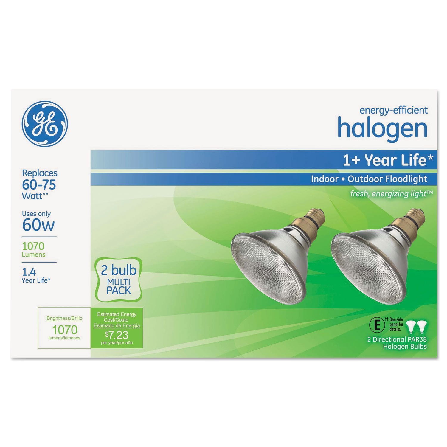 GE Halogen Outdoor Floodlight Bulbs, 60W PAR38, 2-pack, Exterior Flood ...