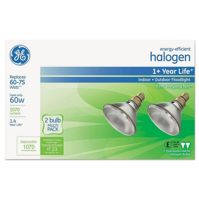 GE Halogen Outdoor Floodlight Bulbs, 60W PAR38, 2-pack, Exterior Flood ...