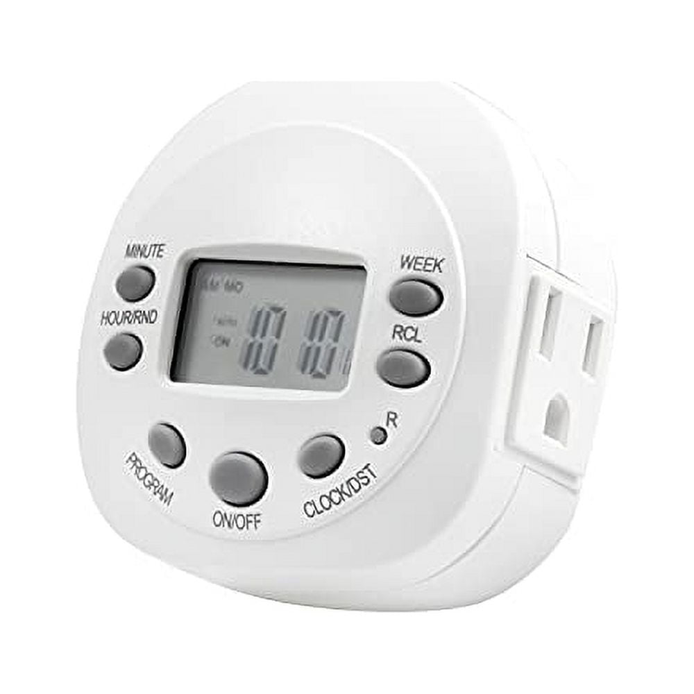 GE 7-Day Programmable Digital Timer, 1 Outlet Grounded, Plug-In Indoor ...
