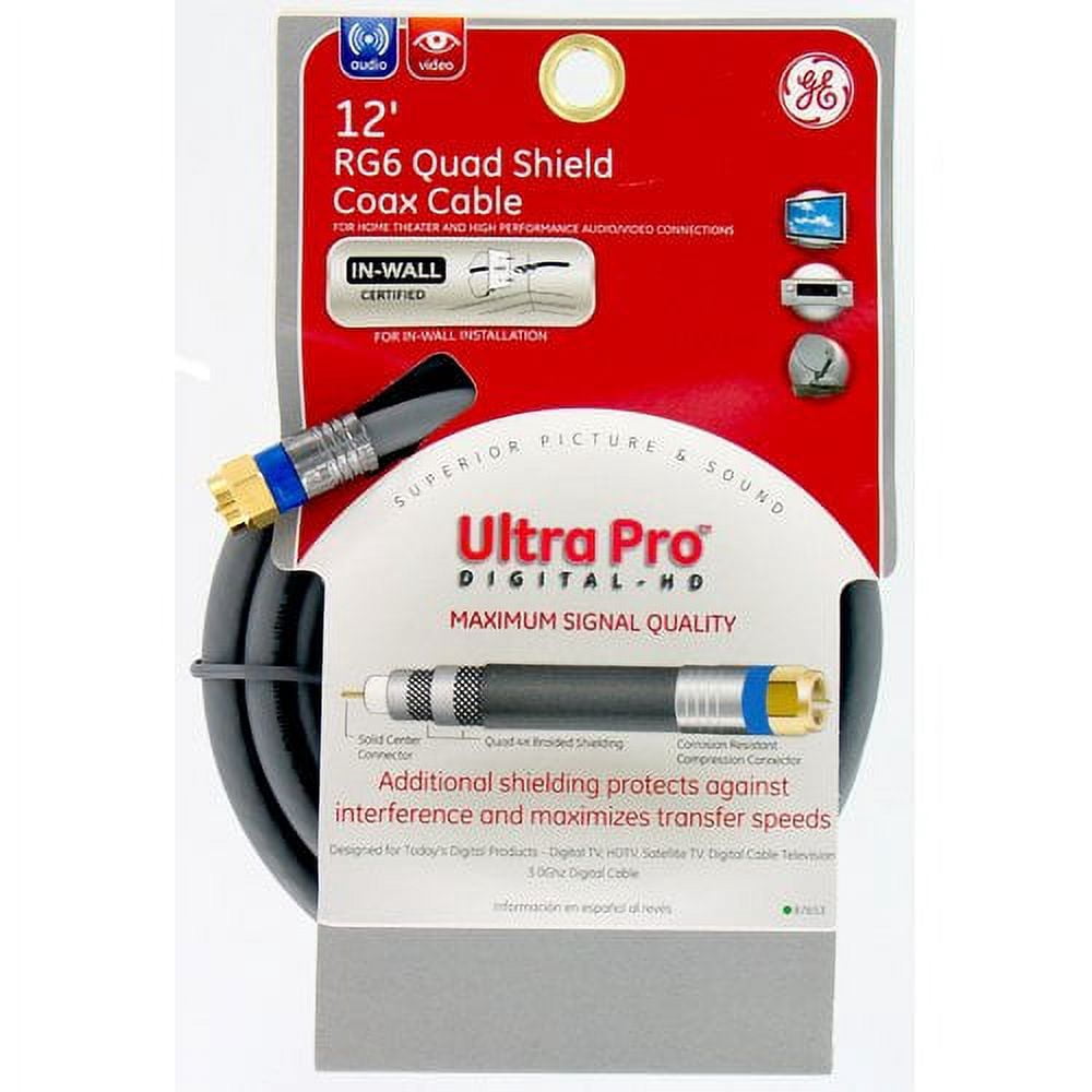 GE 87653 Quad Shielded G6 12-Feet Coaxial Cable, Gray - Walmart.com