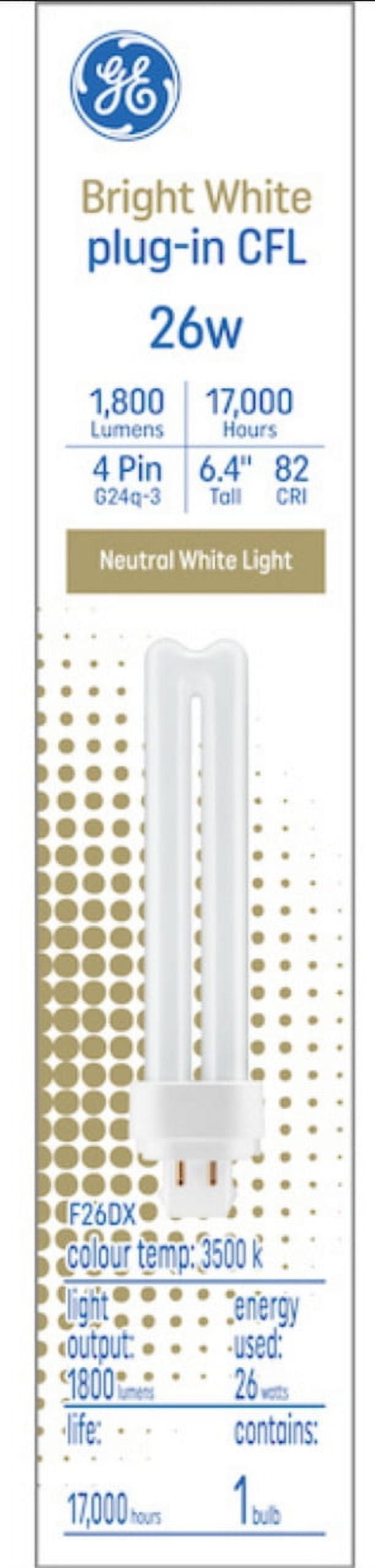 GE 93118227 Bright White 26 watt Plug-in CFL, G24q-3 base, 6.4 inch ...
