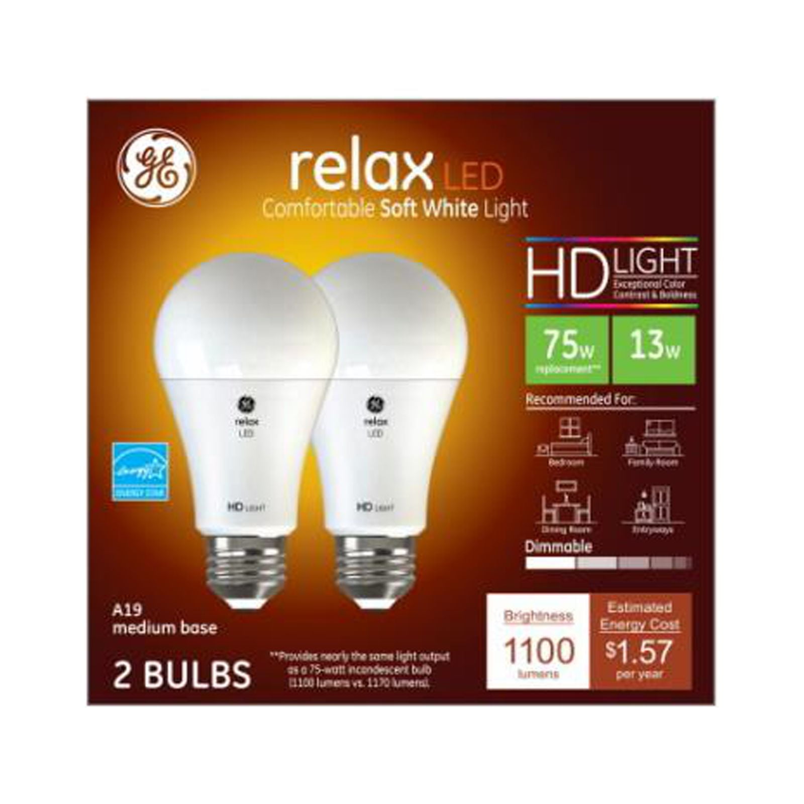 General Electric Relax HD LED Light Bulbs, Soft White, 1100 Lumens, 13W ...