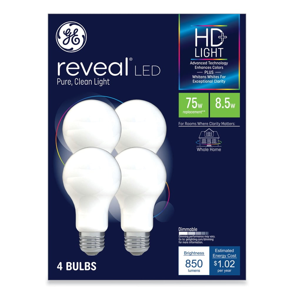 GE 93127795 8.5 W Reveal HD+ A19 LED Light Bulb (4/Pack) - Walmart.com