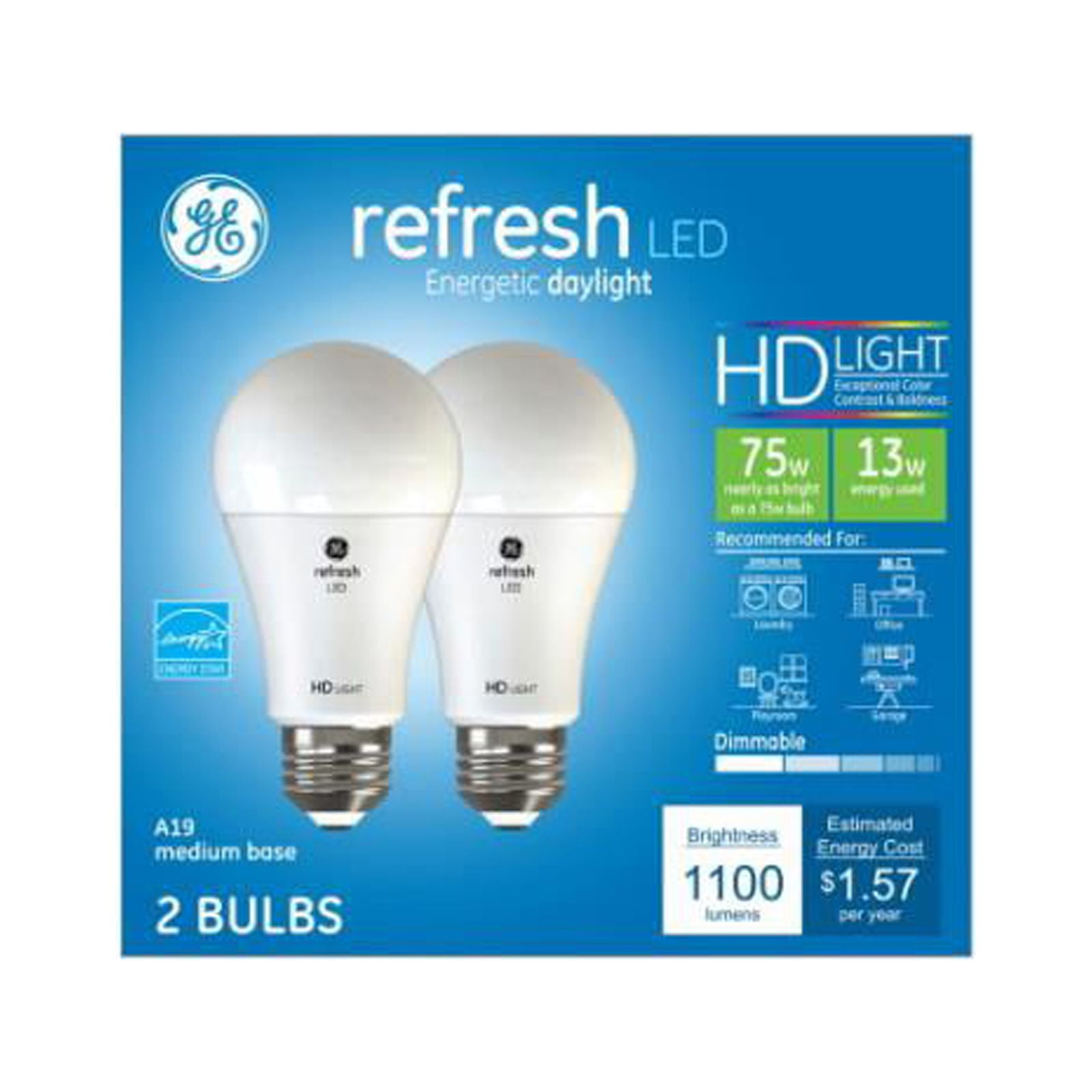 GE 93129422 Refresh HD+ LED Light Bulb, Daylight, Medium Base, 10.5 ...