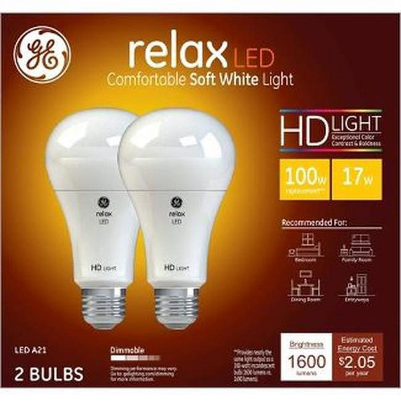 Free Shipping! GE 93129807 Relax HD+ LED Light Bulbs, Soft White, 1600 ...