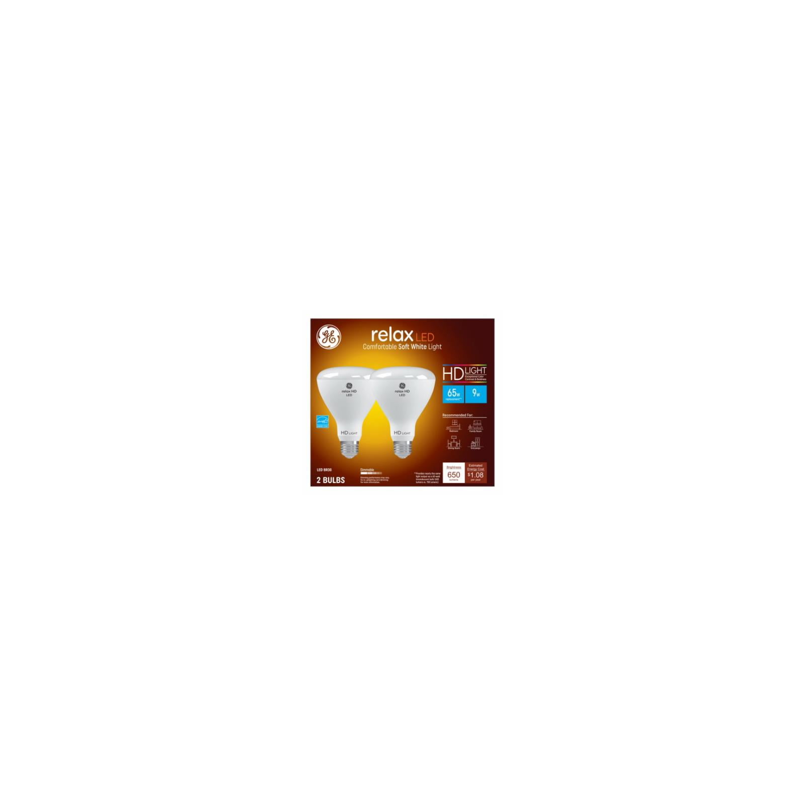 GE 93129938 Relax HD LED Light Bulb, BR30, 9 Watt, 2-Pk - Walmart.com